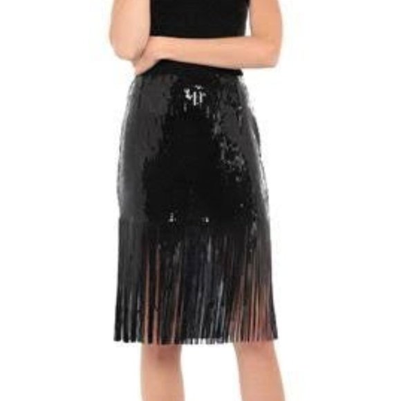 Venti6 | Skirts | Sequin Fringe Skirt Black | Poshmark